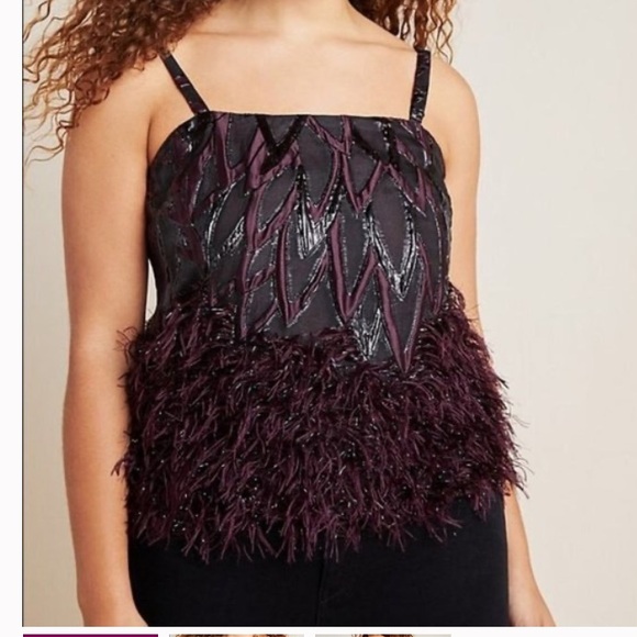 Tops | Anthropologie Dark Purple Parvati Textured Cami Feather Fringe ...